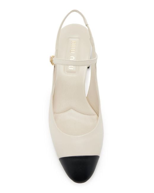 Miu Miu Leather Slingback Mary Jane Pumps in White | Lyst