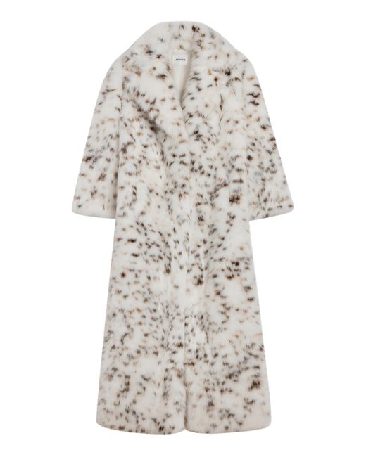 Apparis Gabrielle Snow Leopard Faux Fur Spotted Maxi Coat in White ...