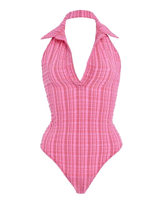 Lisa Marie Fernandez Polo Seersucker One-Piece Swimsuit in Pink | Lyst