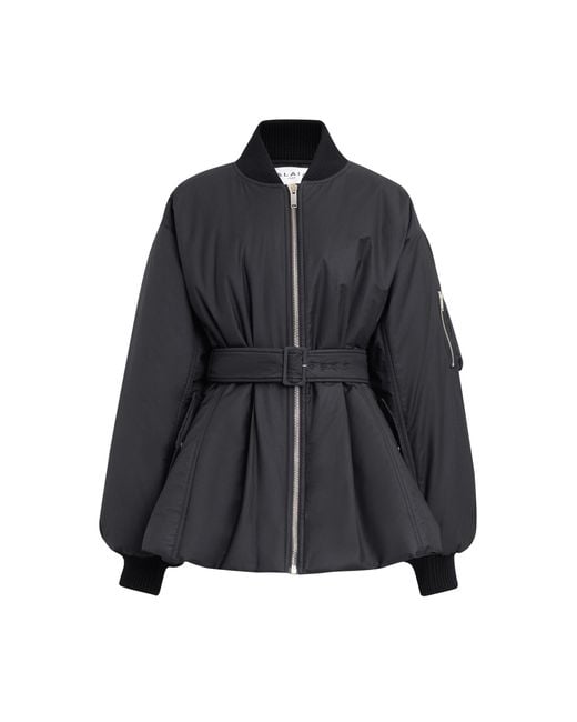 Alaïa Belted Cotton Bomber Jacket in Black | Lyst