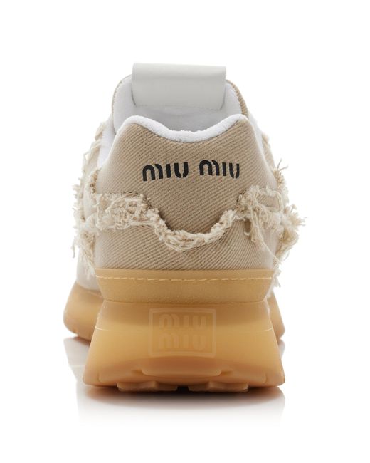 Miu Miu Washed Denim Sneakers in Natural | Lyst