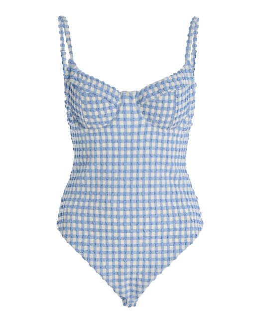 Jonathan Simkhai Suni Gingham Seersucker One-Piece Swimsuit in Blue ...