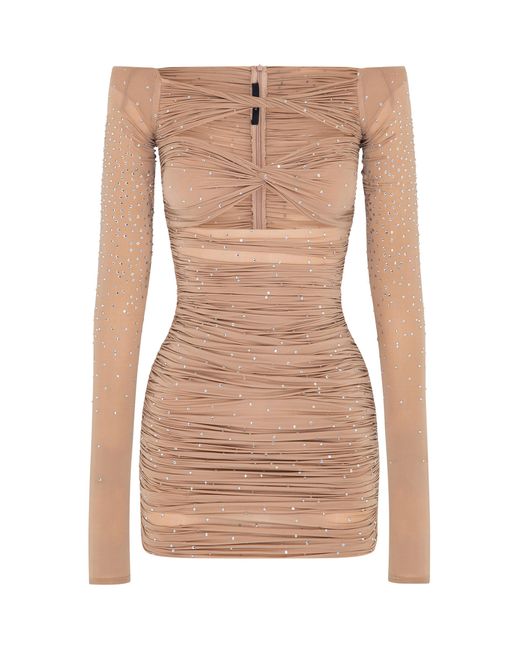 Alex Perry Tinley Crystal Embellished Twist Front Mini Dress In Brown Lyst