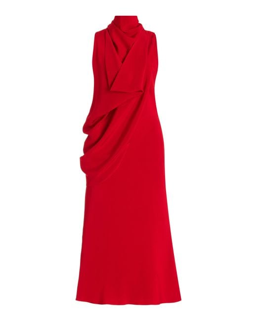 Brandon Maxwell Exclusive Frida Draped Silk-crepe Midi Dress in Red | Lyst