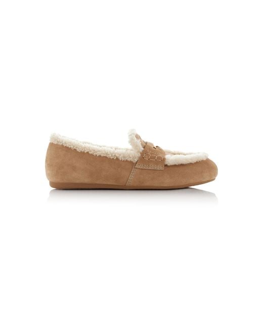 Miu Miu Shearling Penny Loafers in White | Lyst