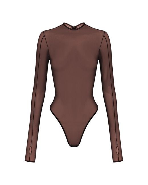 Alex Perry Sheer Mesh Bodysuit in Brown | Lyst