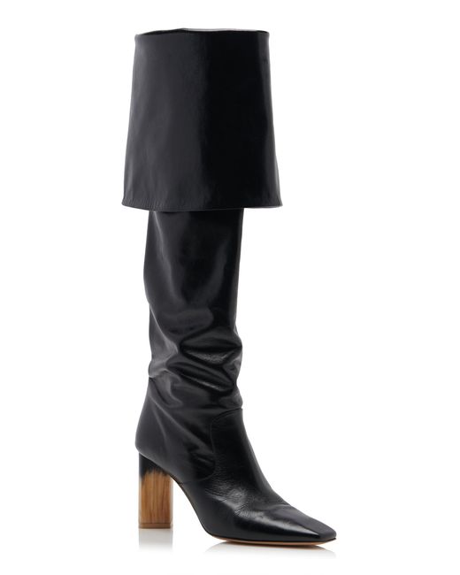 Chloé Georgia Fold-Over Leather Knee Boots in Black | Lyst