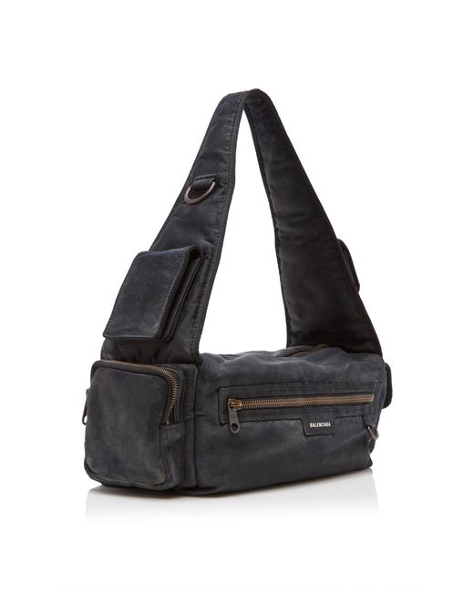Balenciaga Superbusy Distressed Nylon Sling Bag in Black | Lyst
