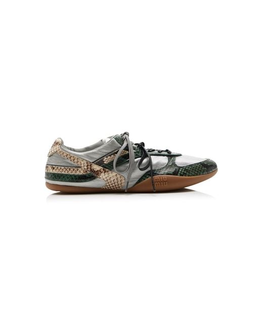 Miu Miu Snake-Effect Nylon Sneakers in Green | Lyst