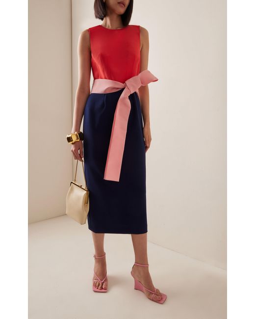 Carolina Herrera Exclusive Belted Tri-color Midi Sheath Dress in Blue ...