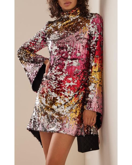Halpern Exclusive Classic Sequin Mini Dress in Red | Lyst