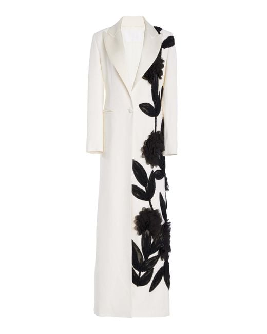 Costarellos Marthanna Floral-appliquéd Wool Coat in White | Lyst