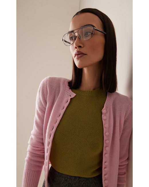 Prada Oval-Frame Steel Glasses in Metallic | Lyst