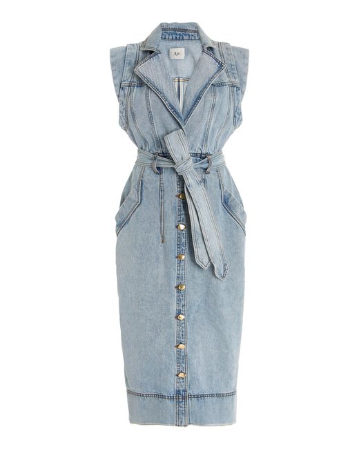 Aje Belmond Belted Denim Midi Dress In Blue Lyst