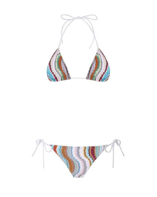 Missoni Triangle Bikini Swimsuit With Lamé Wave Pattern in White | Lyst UK