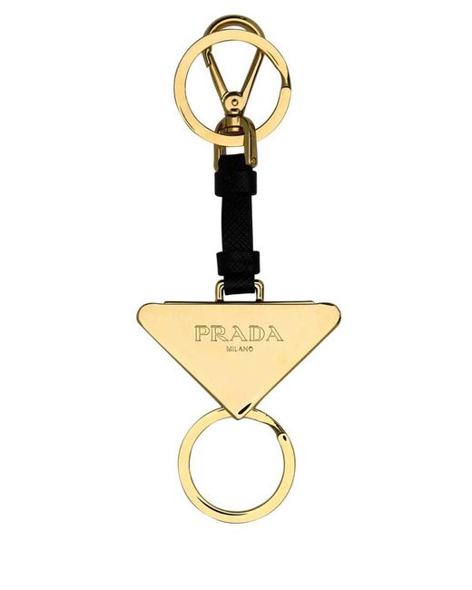 Prada Metal And Leather Key Ring in Metallic | Lyst