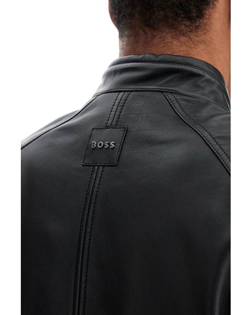 BOSS Leather Jacket With High Collar And Quilted Details in Black for ...