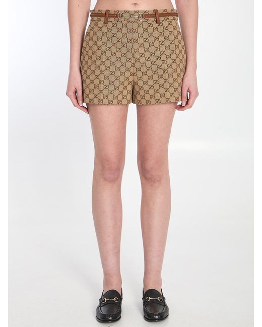 Gucci Gg Shorts With Horsebit in Natural | Lyst UK