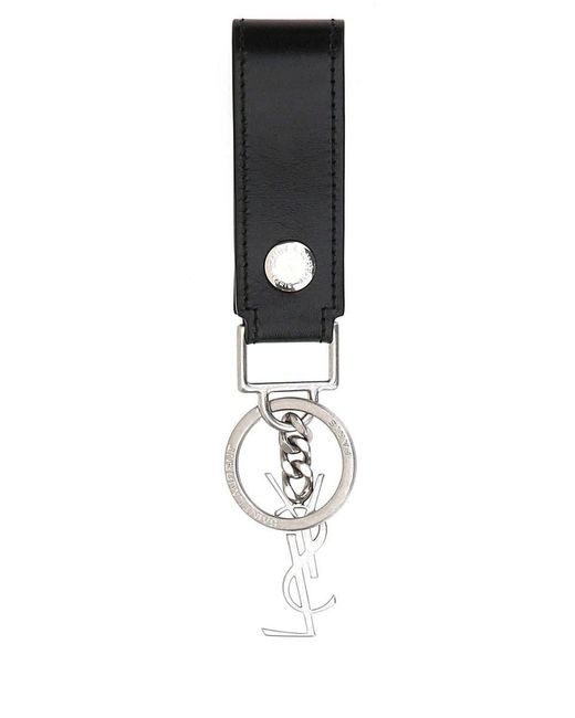 Saint Laurent Leather Monogram Key Ring in Black for Men | Lyst