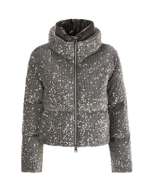 Herno Mini Sequined Down Jacket in Gray | Lyst