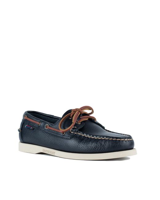 Sebago Grained Leather Boat Moccasin Docksides in Blue for Men | Lyst