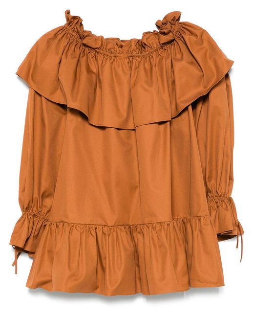 Saint Laurent Ruffled Mini Dress in Orange | Lyst UK