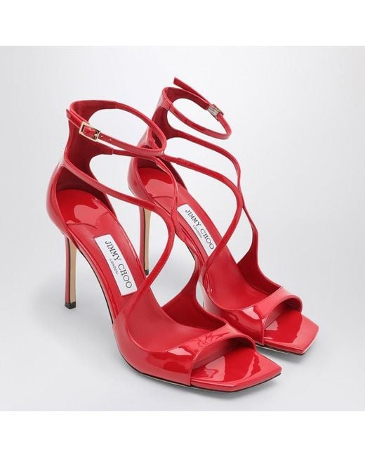 Jimmy Choo Patent Leather Azia 95 Heeled Sandals in Red | Lyst