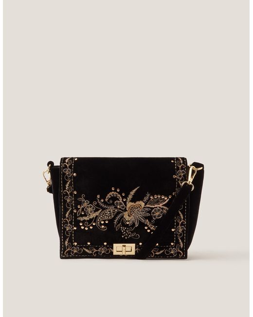 Monsoon Lily Floral Embroidered Shoulder Bag in Black | Lyst UK