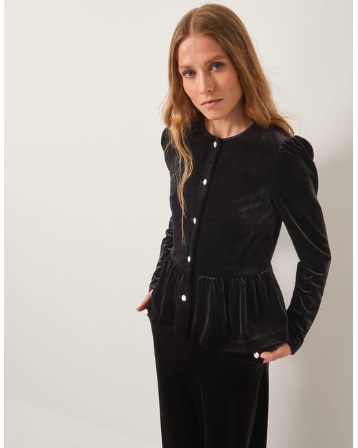 Monsoon Vayle Stretch Velvet Peplum Jacket Black | Lyst UK