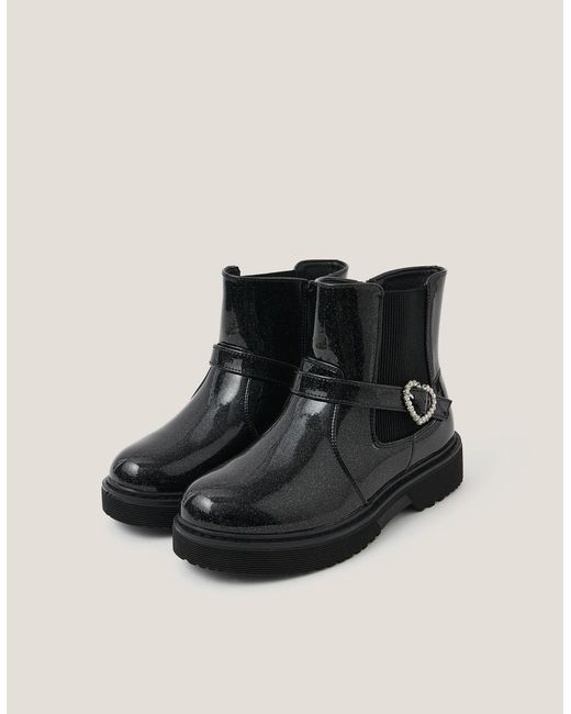 Monsoon Heart Buckle Glitter Patent Boots Black | Lyst UK