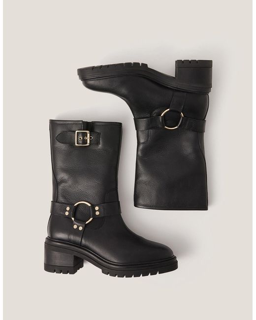Monsoon Jade Leather Biker Boots Black | Lyst UK