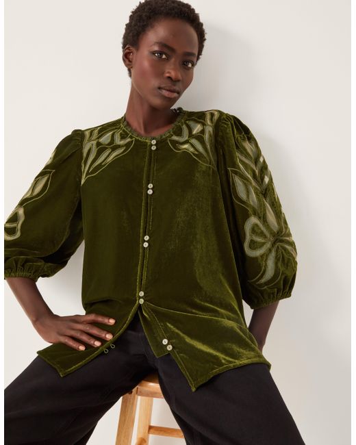 Monsoon Ezra Embroidered Velvet Top Green | Lyst UK