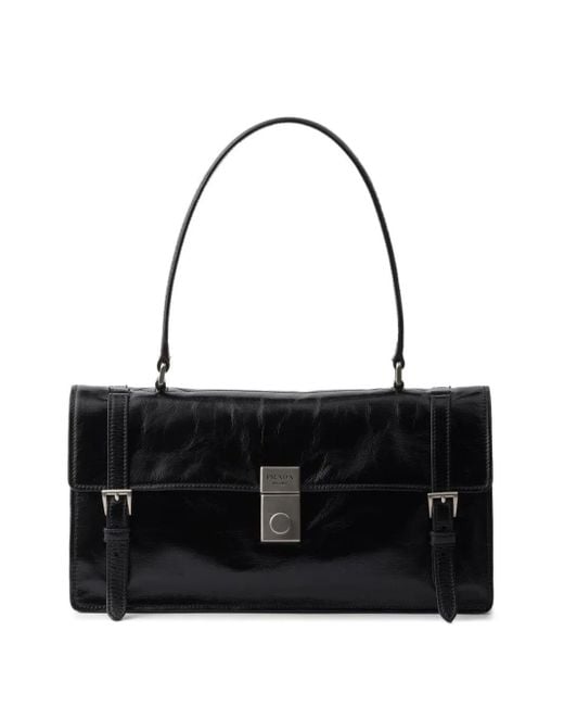 Prada Medium Glossy Finish Leather Work Handbag in Black | Lyst UK