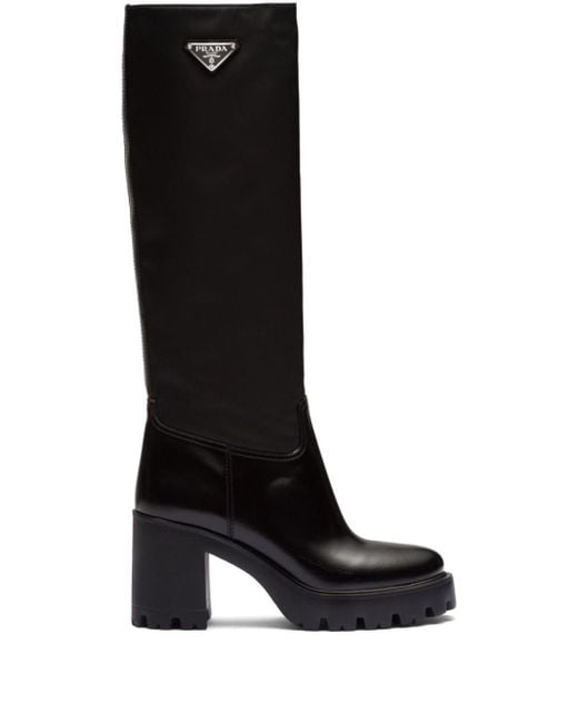 Prada Re-Nylon Knee-High Boots in Black | Lyst