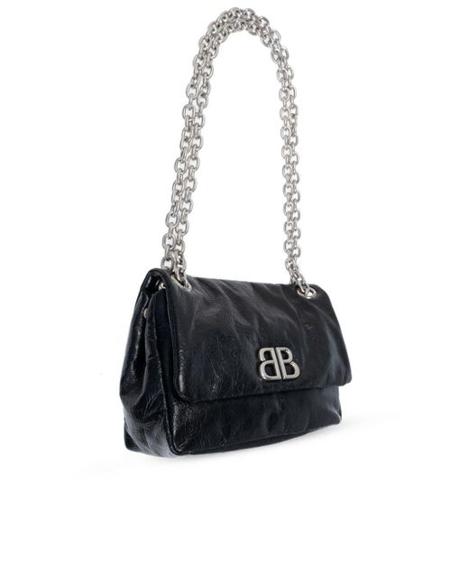 Balenciaga Mini Monaco Appliqué-Logo Leather Bag in Black | Lyst UK