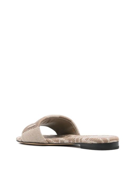 Fendi Denim-effect Jacquard Pequin Slides in Natural | Lyst UK