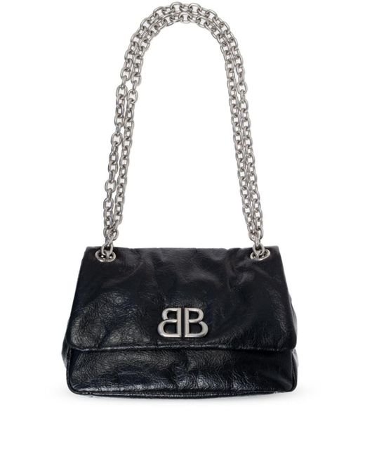 Balenciaga Mini Monaco Appliqué-Logo Leather Bag in Black | Lyst UK