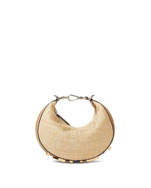 Fendi Jacquard Fabric Mini Graphy Hobo Bag With Raffia Ff | Lyst