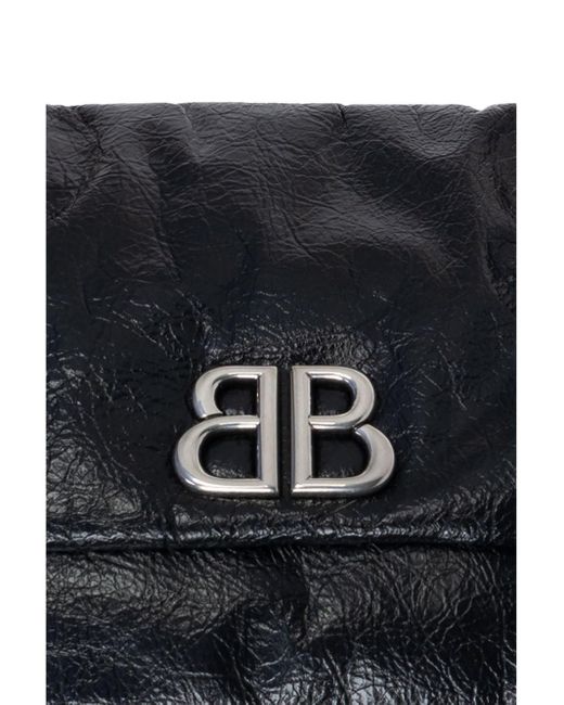 Balenciaga Mini Monaco Appliqué-Logo Leather Bag in Black | Lyst UK