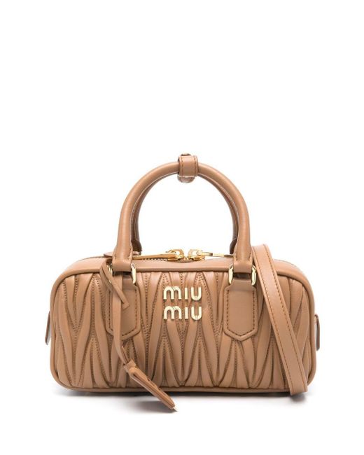 Miu Miu Arcadie Matelassé Nappa Leather Bag in Brown | Lyst