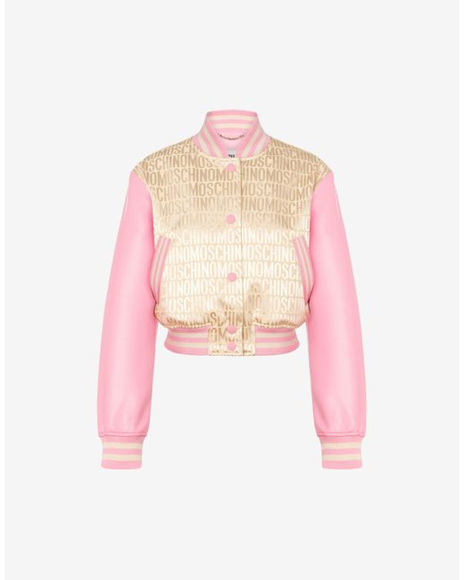 Moschino Allover Logo Heavy Nylon Bomber Jacket in Pink | Lyst