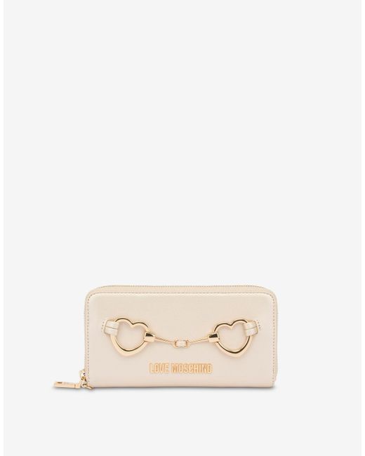Love Moschino Laminated Zip-Around Wallet Hearts in Natural | Lyst UK
