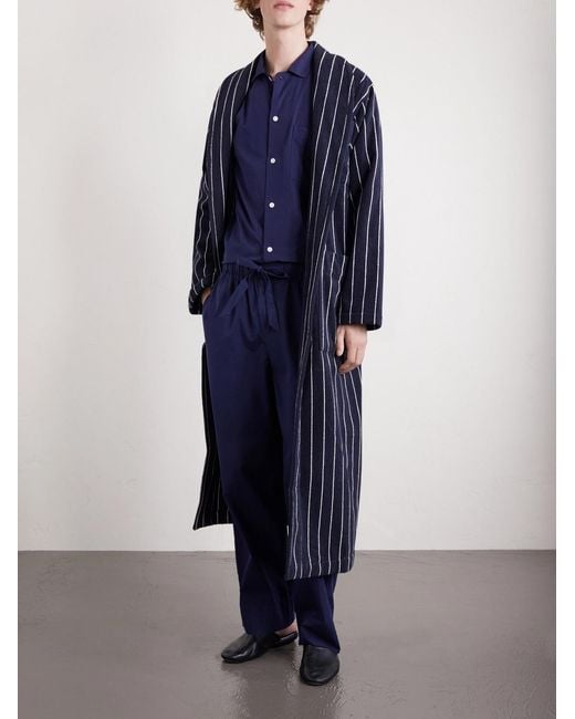 Tekla Belted Striped Organic Cotton-terry Robe in Blue for Men | Lyst UK