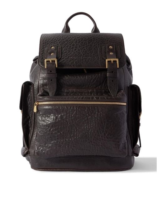 Brunello Cucinelli Full-Grain Leather Backpack in Black for Men | Lyst