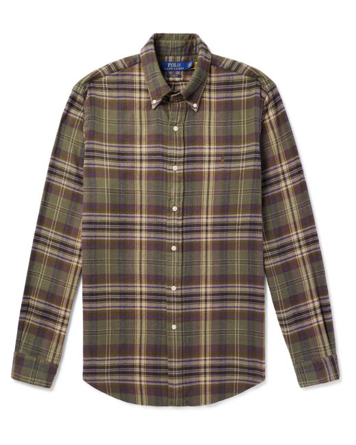 Polo Ralph Lauren Button-Down Collar Checked Brushed-Cotton Flannel ...
