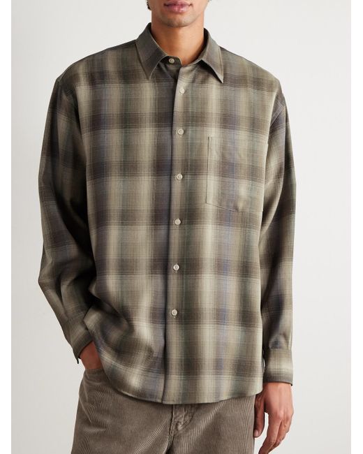 AURALEE Checked Wool Shirt in Grey for Men | Lyst UK
