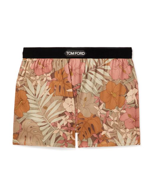 Tom Ford Floral Print Velvet Trimmed Stretch Silk Satin Boxer Briefs In