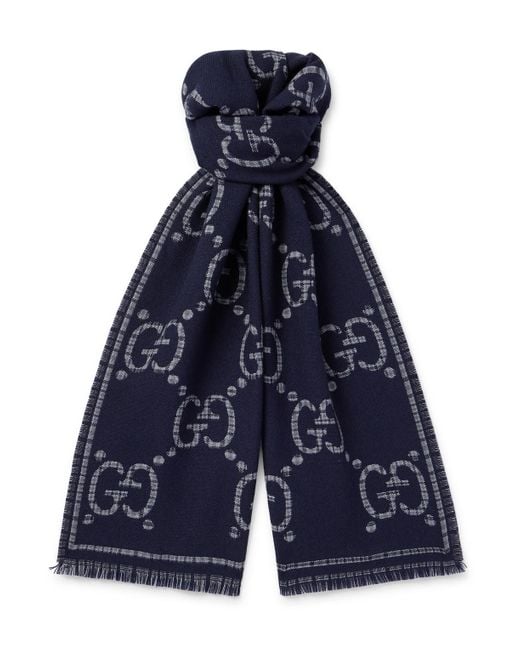 Gucci Logo-Jacquard Wool Scarf in Blue for Men | Lyst