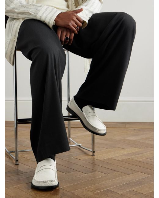 Loewe Campo Ostrich-Effect Leather Penny Loafers in White for Men ...