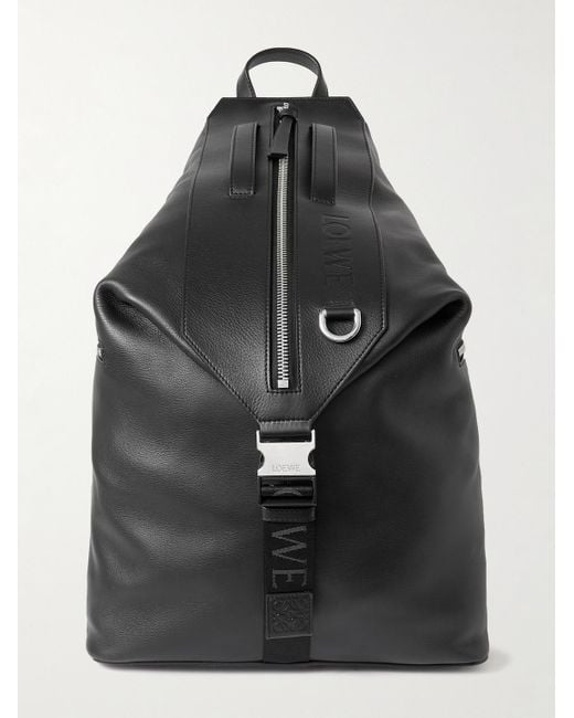Loewe Convertible Logo-Debossed Mesh-Trimmed Leather Backpack in Black ...